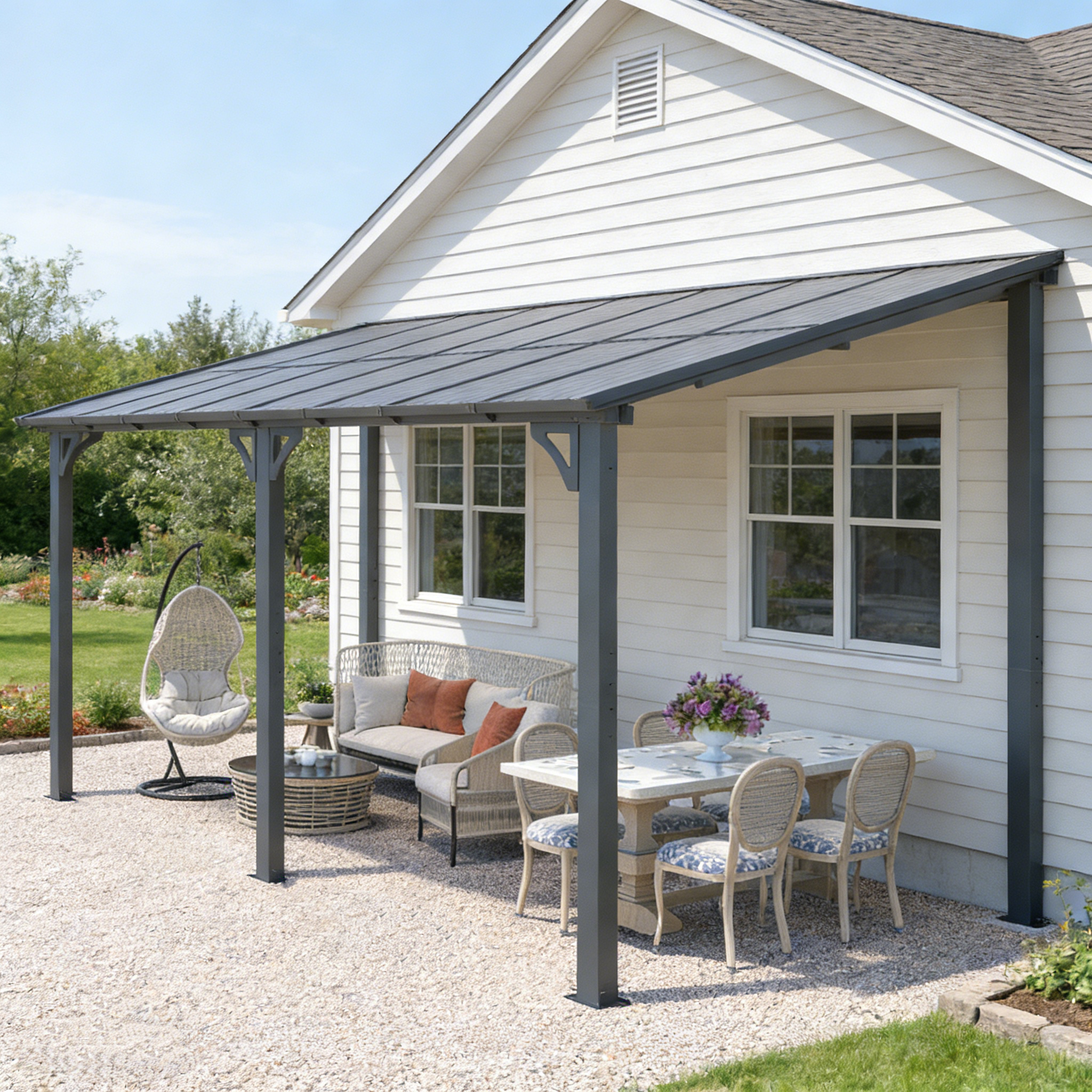 YODOLLA 16' X 8' Hard Top Lean To Gazebo Pergola, Dark Grey - Weather ...
